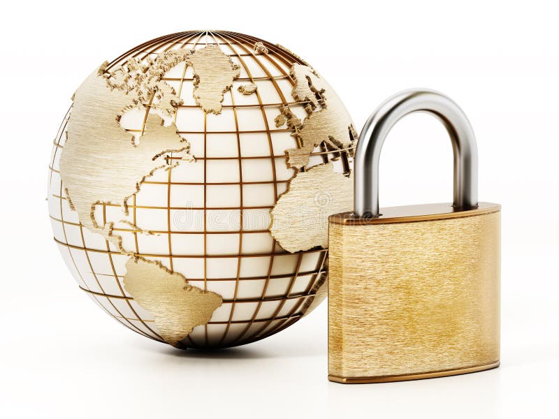 Globe and Padlock Isolated on White Background. 3D Illustration Stock ...