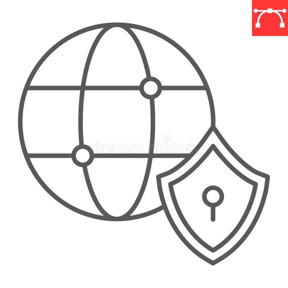 Globe with Padlock Line Icon, Security and Vpn, Network Security Vector ...