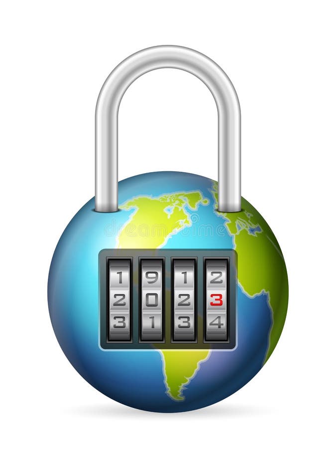 Globe and Padlock Isolated on White Background. 3D Illustration Stock ...