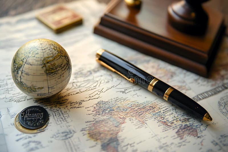 Globe, Pen, and Map stock illustration. Illustration of document ...