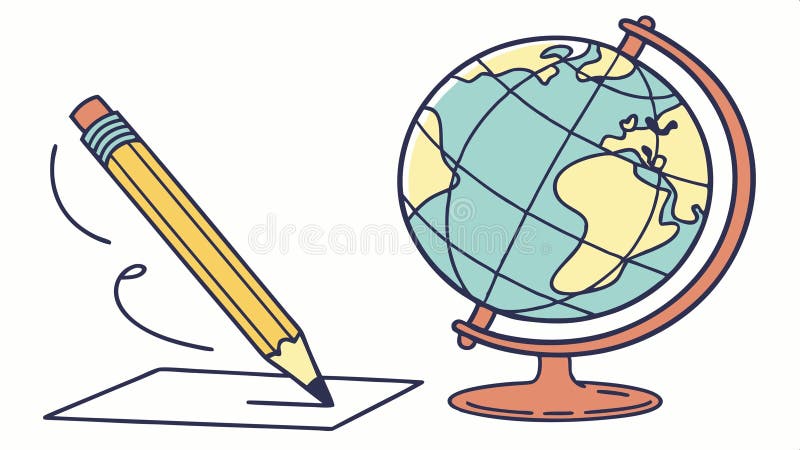 Globe with Pencil and Ruler Education Learning Tools Vector Design ...
