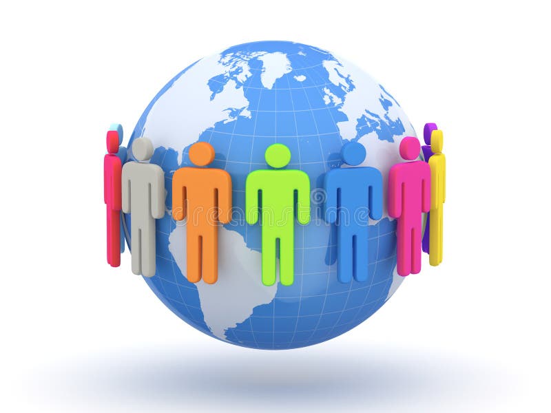 Globe and People. Earth and World Map Stock Illustration - Illustration ...