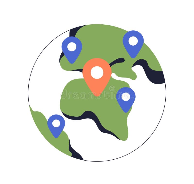 Globe with Pin Points. Location Pointers on Earth Planet. Global Orb ...