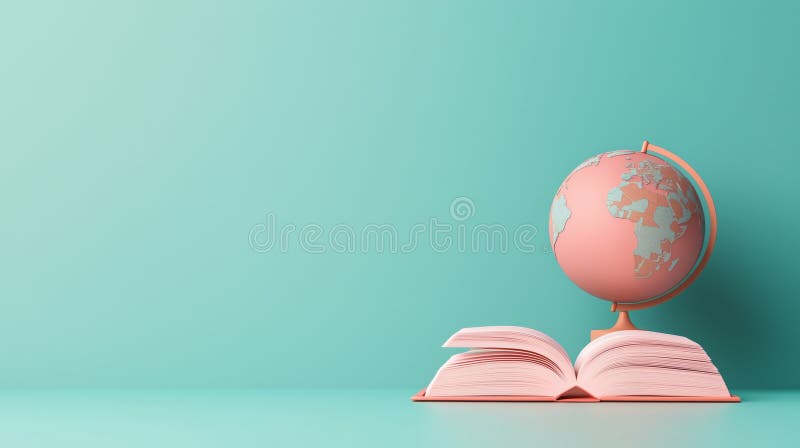 Globe Placed beside an Open Book on a Teal Background Illustrating ...