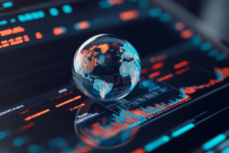 Globe Placed Over a Screen Displaying Financial Data and Stock Market ...