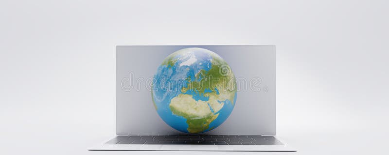 Globe Planet Earth at Computer Notebook 3d-illustration. Elements of ...