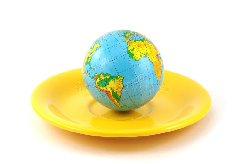Globe on a Plate for Food on a Blue Background. Power, Economy ...