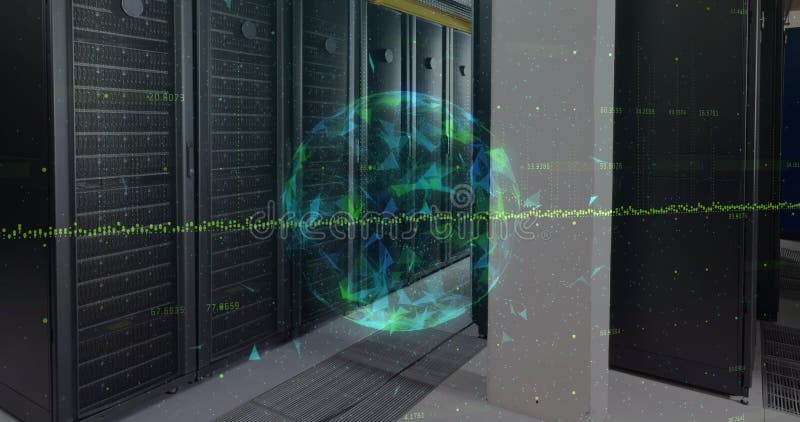 Globe of Plexus Networks Spinning Against Computer Server Room Stock Video - Video of room ...