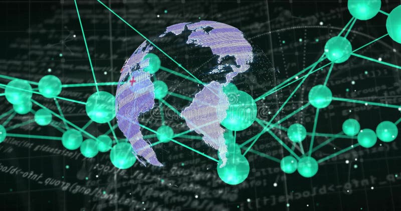 Globe with Red Circle Over North America, Connected Green Spheres Image ...