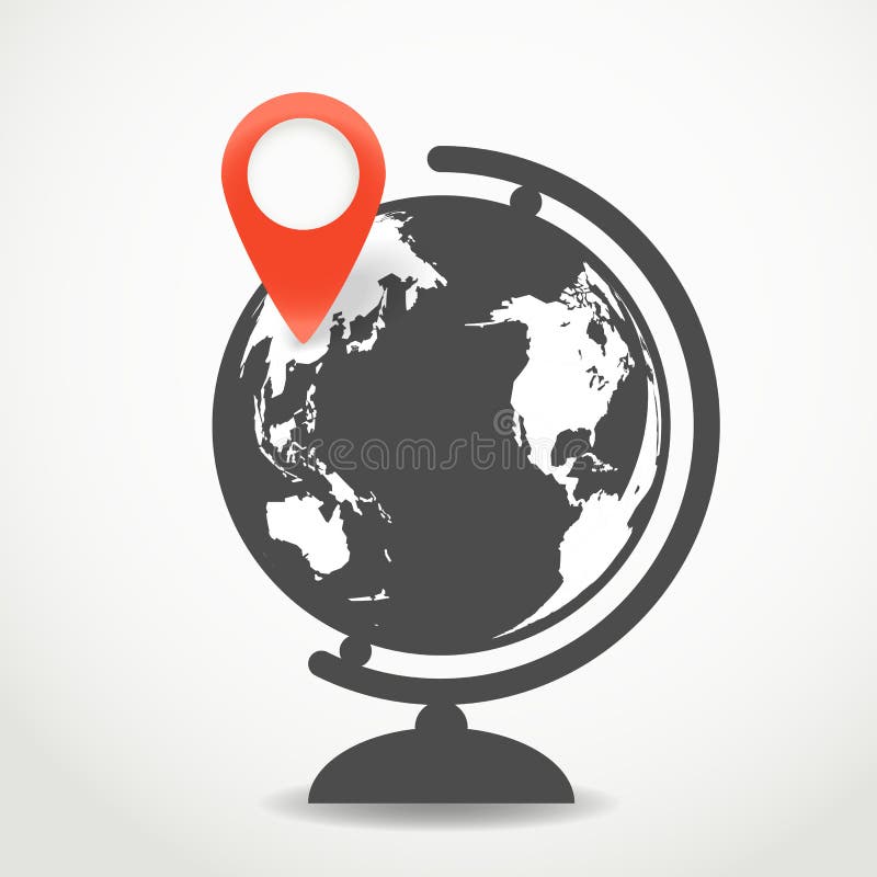 Globe with the red pin stock vector. Illustration of icon - 33645331