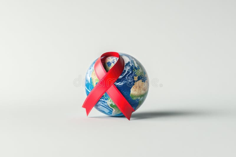 Globe with a Red Ribbon, Symbolizing International Connection or ...