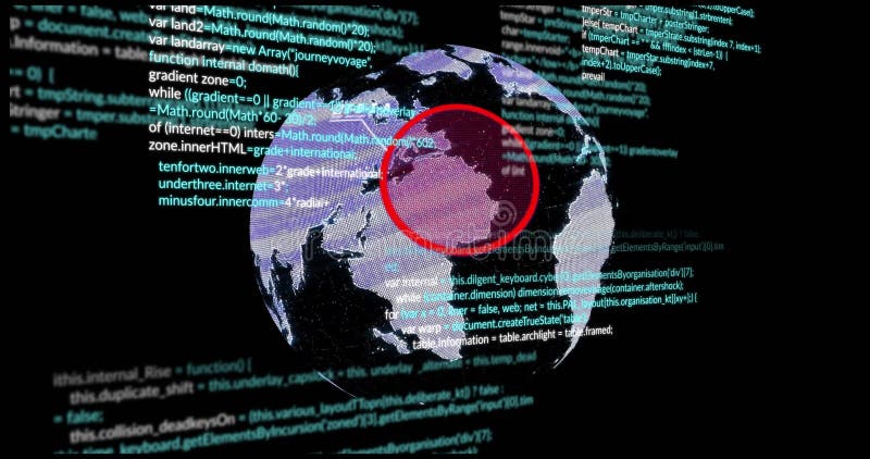 Globe With Red Target Animation Over Programming Code And Data Stock 8807