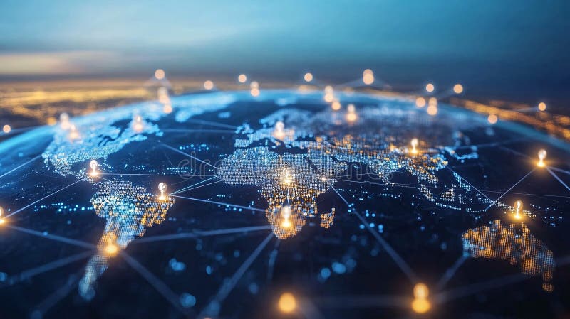 A Globe Representing a 3D Search Engine with Interconnected Data Points ...