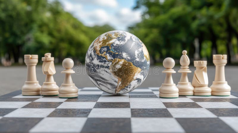 A Globe Representing Earth is Placed on a Chessboard Surrounded by ...