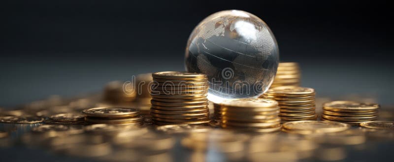 The Globe Resting Atop a Pile of Golden Coins Representing Global ...