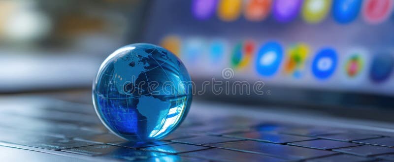 The Globe Resting on a Laptop Keyboard Representing Digital ...