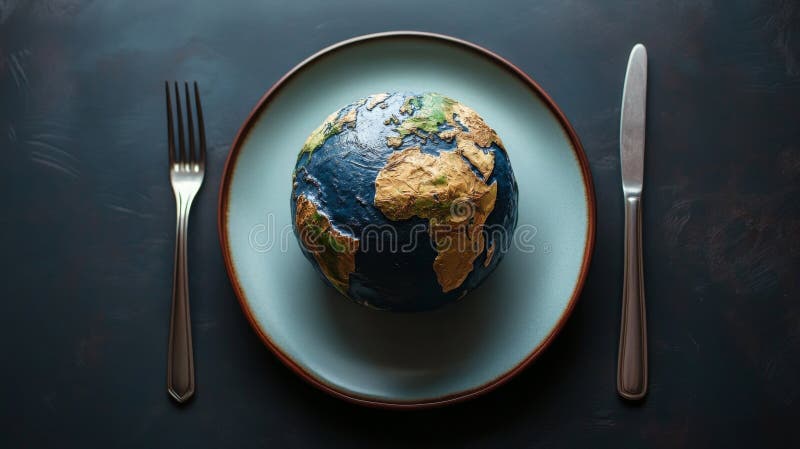 A Globe Resting on a Plate Symbolizes Global Hunger and Food Security ...