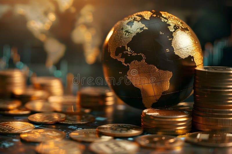 Globe Resting on Top of a Stack of Golden Coins Stock Illustration ...