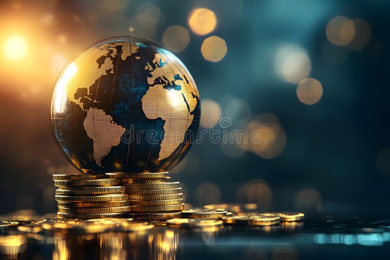 Globe Resting on Top of a Stack of Golden Coins Stock Illustration ...