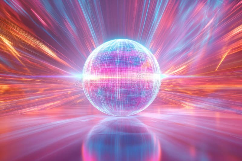 Spinning Globe Emits Glowing Contour Lines while Surrounded by Vibrant ...