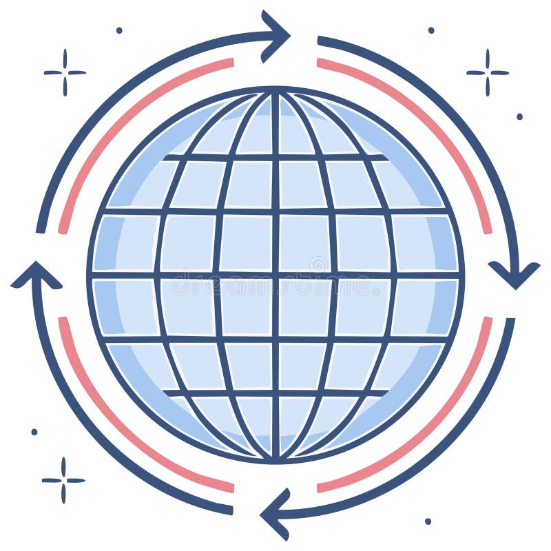 Globe with Rotating Arrows Representing Global Communication and Connections, Illustration Stock ...