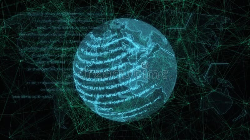 Globe Rotating On Start With Code Streaming Around And Arrow Tracing Flow Then Camera Shifting