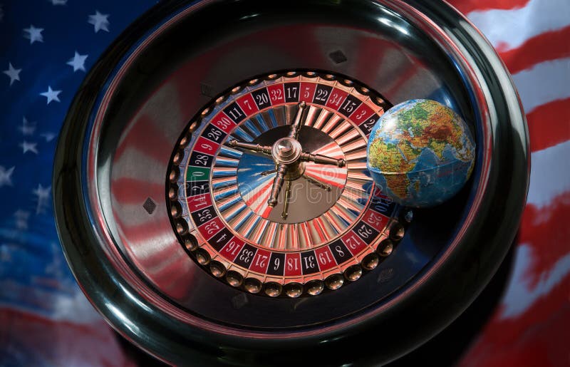 Globe on a Roulette Wheel on a Background of the American Flag Stock ...