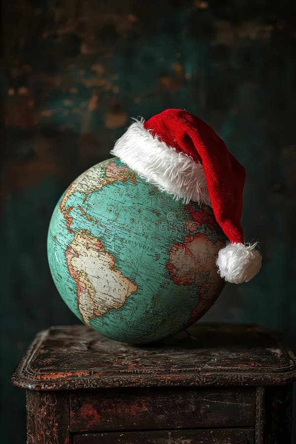 Globe in Santa Claus Hat. Selective Focus Stock Photo - Image of ...