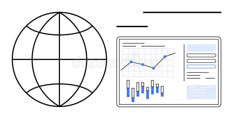 Globe with Screen Displaying Graphical Data, Bar Charts, and Line ...