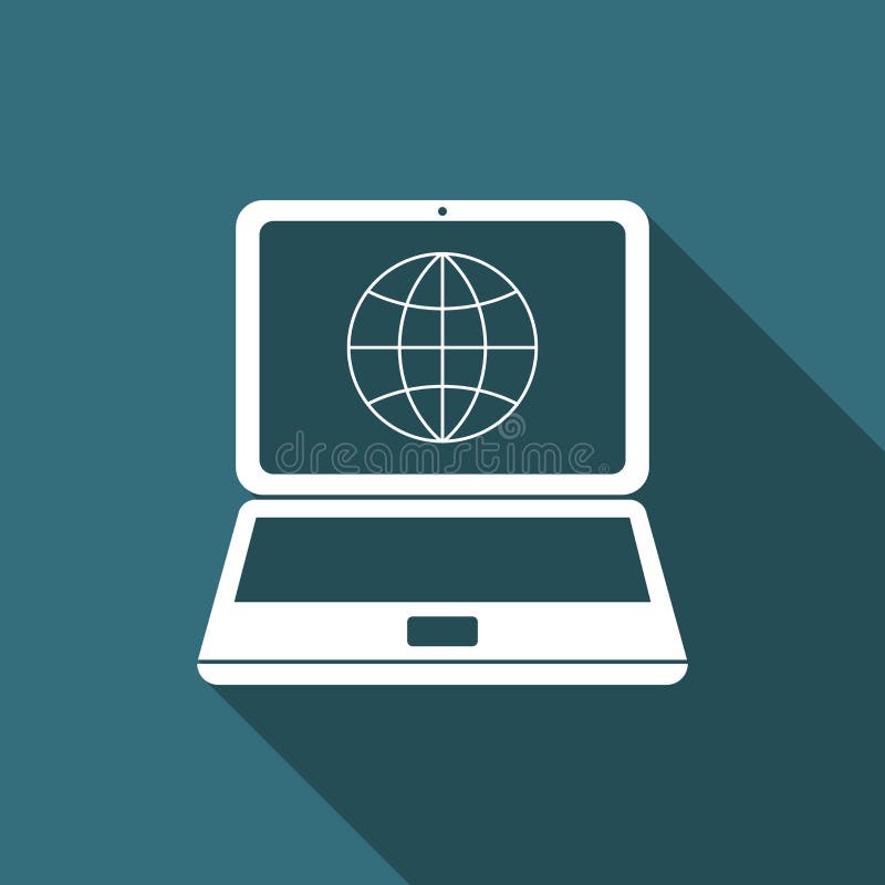 Globe on Screen of Laptop Icon Isolated on Grey Background. Notebook ...