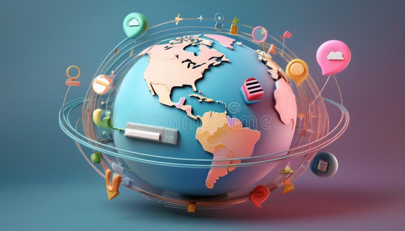 Globe with Search Engine Icons Orbiting Around it, Symbolizing Global ...