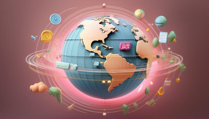 Globe with Search Engine Icons Orbiting Around it, Symbolizing Global ...