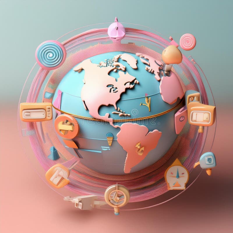 Globe with Search Engine Icons Orbiting Around it, Symbolizing Global ...