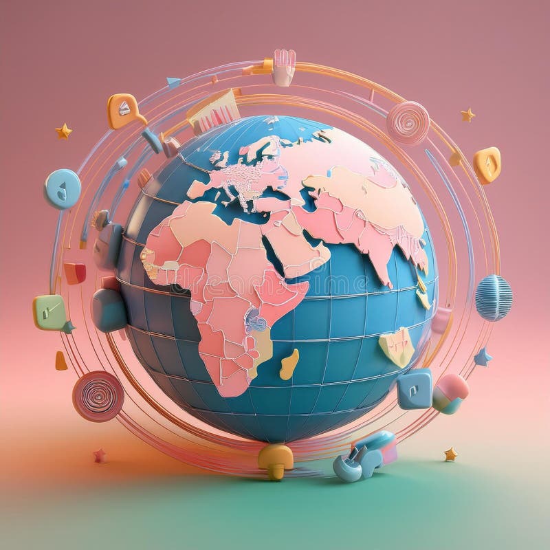 Globe with Search Engine Icons Orbiting Around it, Symbolizing Global ...