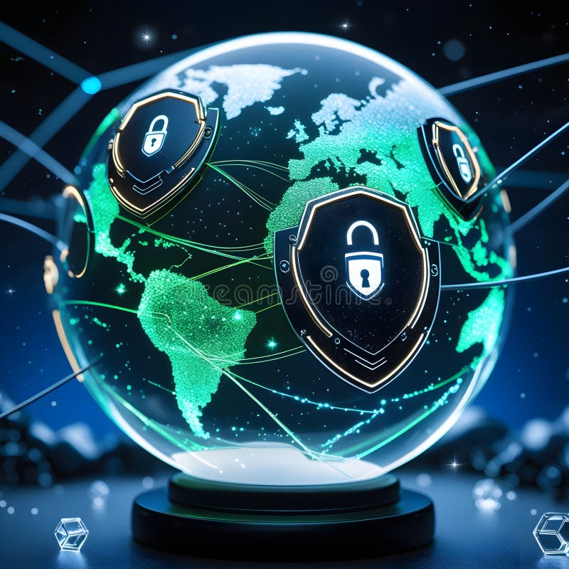 A Globe Secured with a Lock, Surrounded by a Network, Symbolizing ...