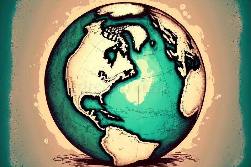 Globe Shaped Earth Global Map Drawing. Illustration Stock Illustration ...
