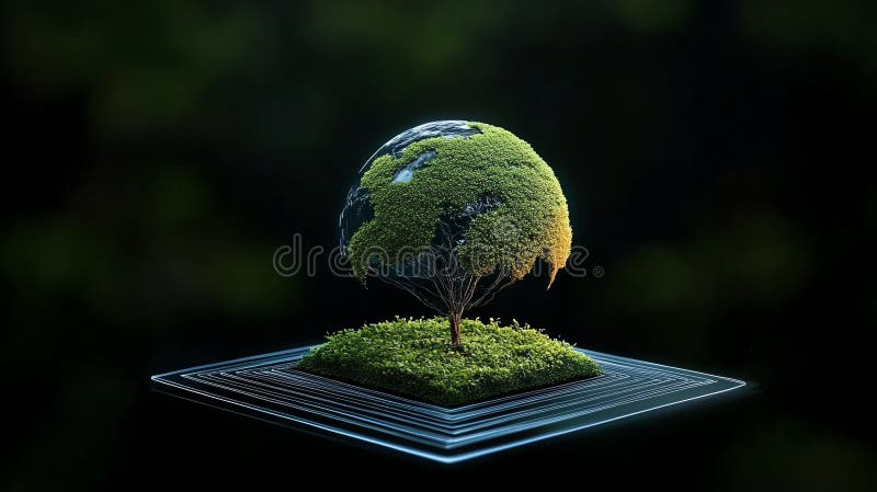 Globe Shaped Tree, Nature Concept, Digital Art Stock Illustration ...