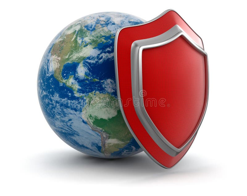 Globe and Shield (clipping Path Included) Stock Illustration ...
