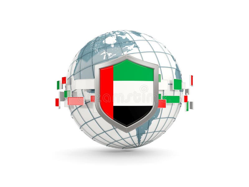 Globe and Shield with Flag of United Arab Emirates Isolated on W Stock ...