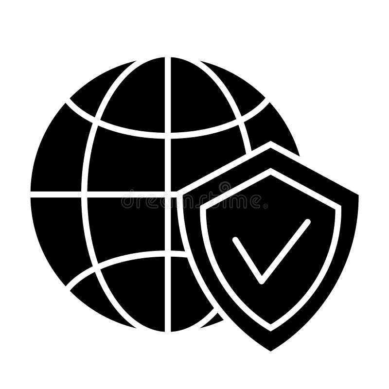 Globe and Shield Line Icon. Planet with Shield Vector Illustration ...