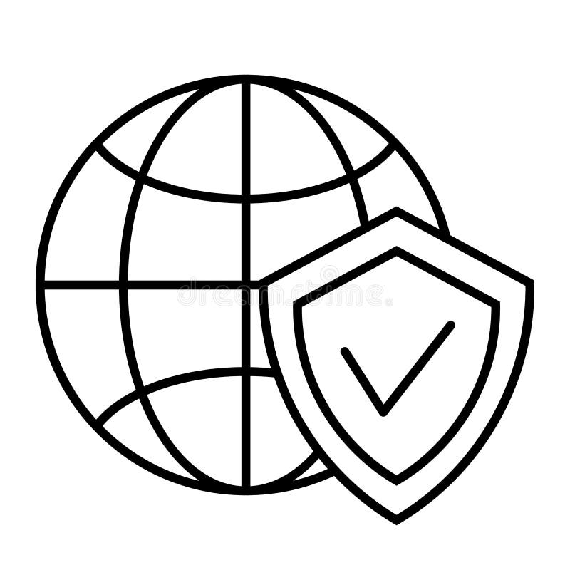 Globe and Shield Line Icon. Planet with Shield Vector Illustration ...