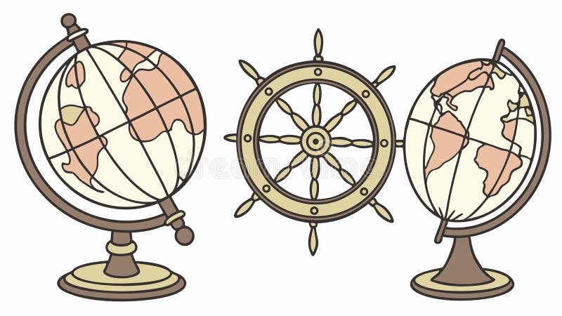 Globe Ship Wheel Earth Vector Set, Exploration and Travel, Vector ...