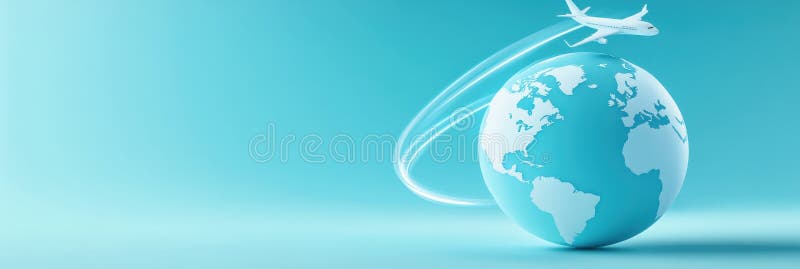 A Globe Showcases Continents and Oceans, with a Plane Elegantly Tracing ...