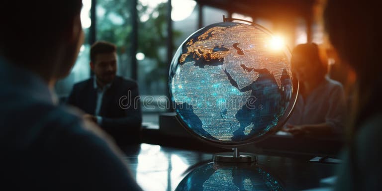 A Globe Sits Atop a Transparent Glass Table with a Subtle Reflection ...