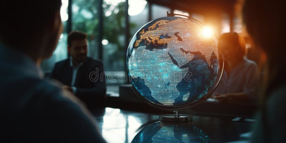 A Globe Sits Atop a Transparent Glass Table with a Subtle Reflection ...