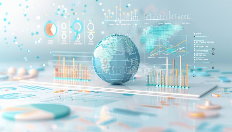 A Globe Sits on a Table, with Numerous Graphs and Charts Around it ...
