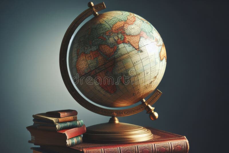 A Globe Sits on Top of a Stack of Books Stock Photo - Image of book ...