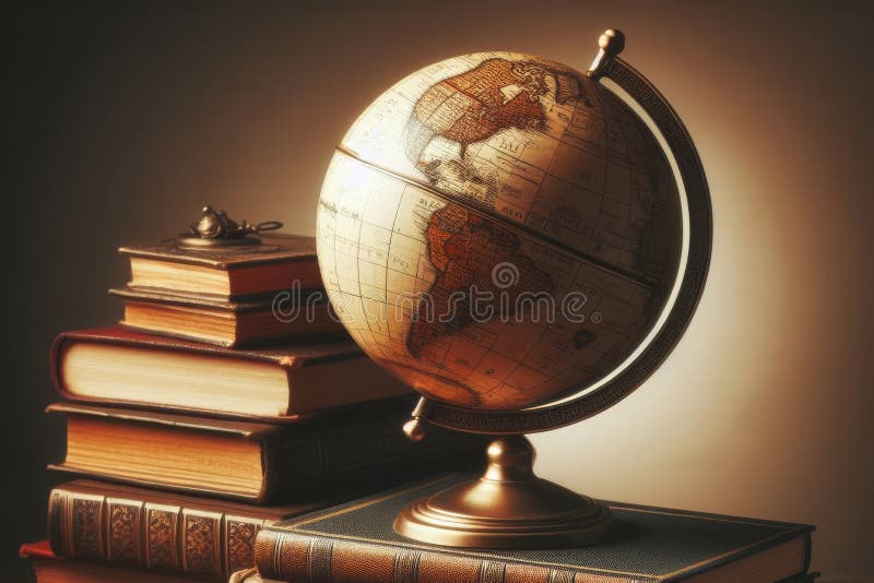 A Globe Sits on Top of a Stack of Books Stock Image - Image of retro ...