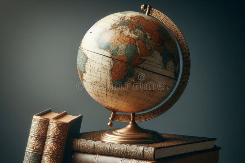 A Globe Sits on Top of a Stack of Books Stock Image - Image of global ...