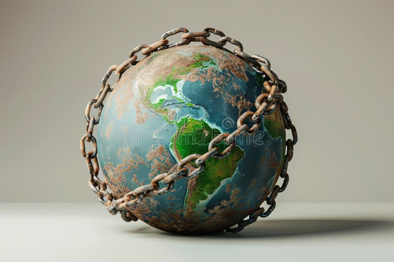 A Globe Sitting on a Table Wrapped Securely in a Chain, Symbolizing ...